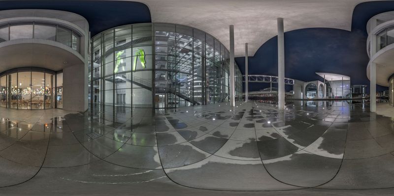 Berlin's Urban Glass Architecture at Night HDRi Maps and Backplates