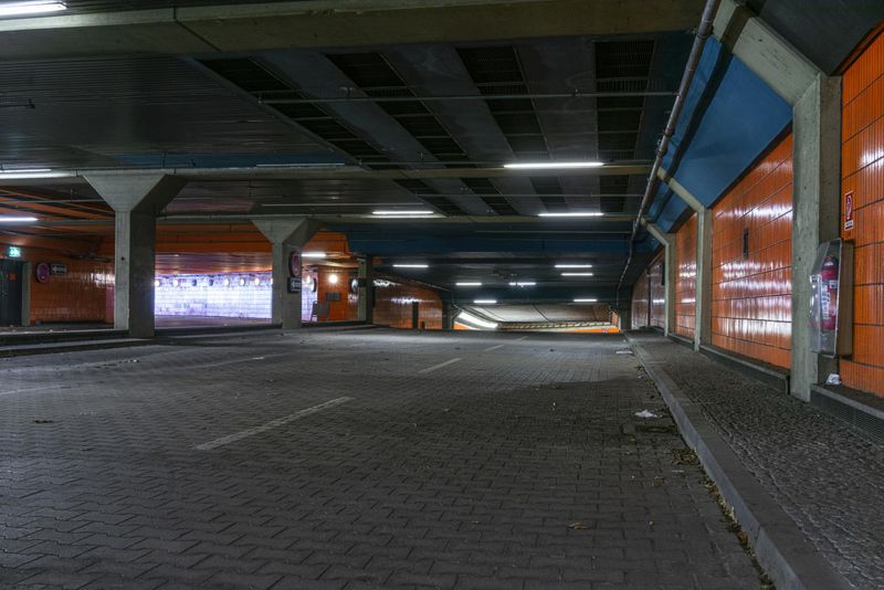 Berlin Urban Parking Garage: Concrete & Asphalt HDRi Maps and Backplates