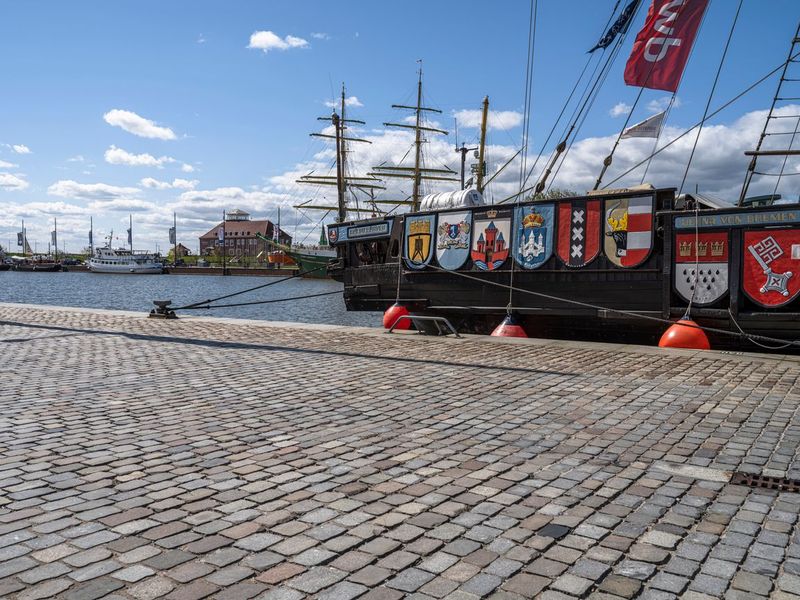 Boat Tied at Bremen Harbor Dock on Cobblestone Walkway HDRi Maps and ...