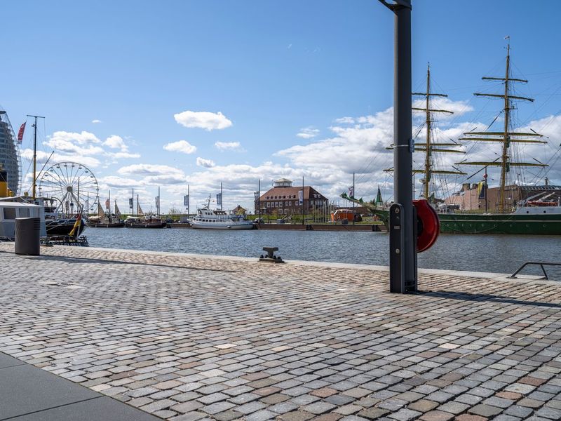 Bremen Cobblestone Docks with Tall Masts and Sails HDRi Maps and Backplates