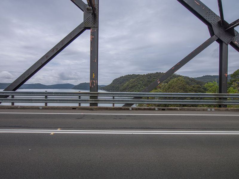 Cable-Stayed Bridge: River and Mountain Scenery HDRi Maps and Backplates