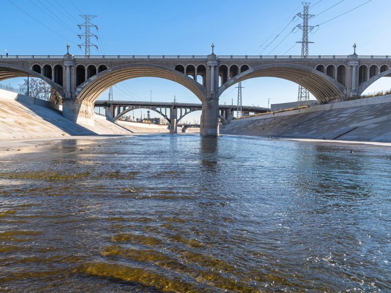 California Bridge at Dawn: Overlooking the River and Arch Bridge HDRi ...