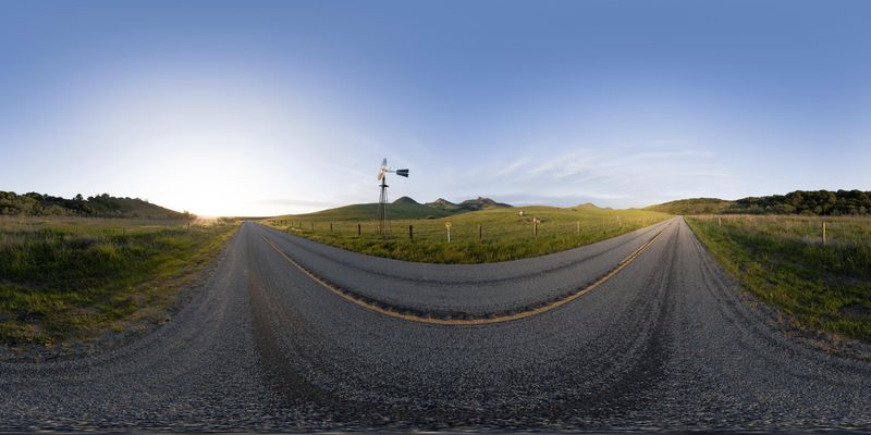 California, USA: Countryside Road with Windmill HDRi Maps and Backplates