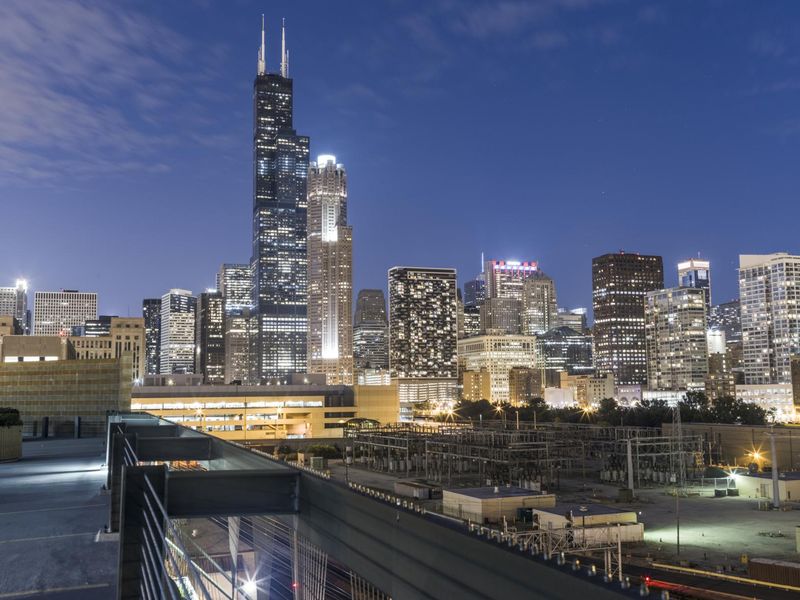 Chicago Cityscape Night Aerial View - HDRi Maps and Backplates
