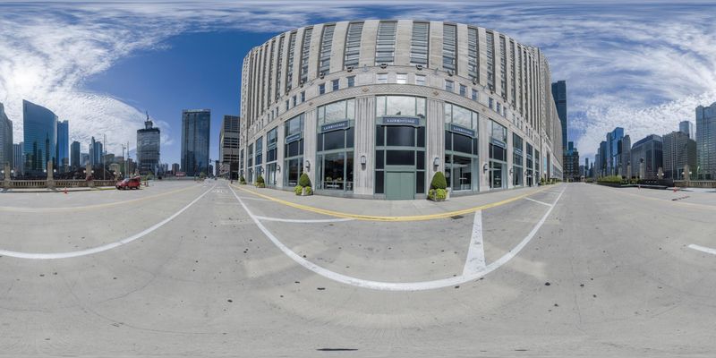 Downtown Chicago Building with Circular Mirror HDRi Maps and Backplates