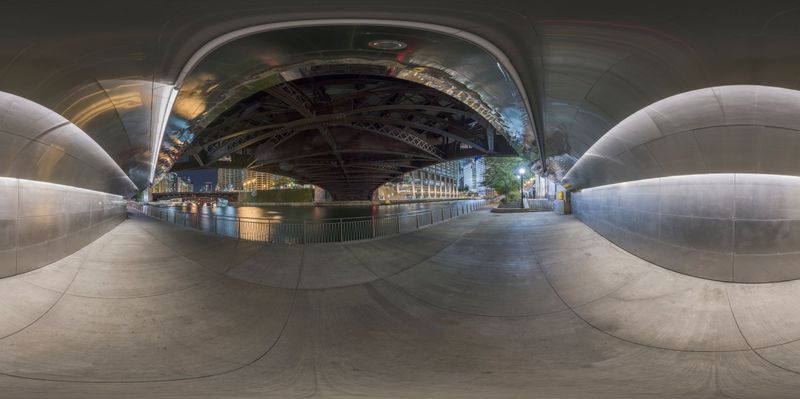 Chicago Night: Bridge Cityscape Panorama HDRi Maps and Backplates