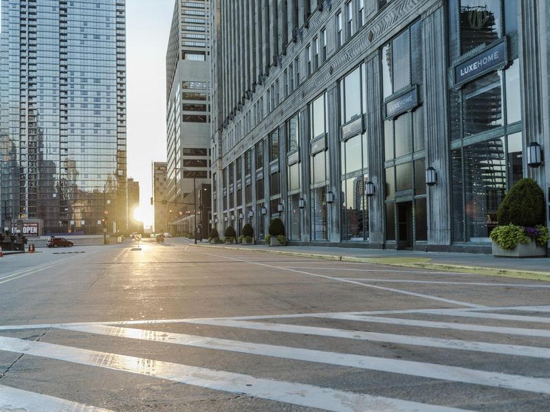 Chicago Skyline at Dawn Light HDRi Maps and Backplates