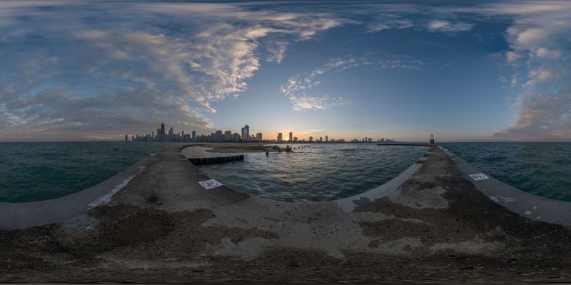 Chicago Skyline Reflected on Water from a Concrete Pier HDRi Maps and ...