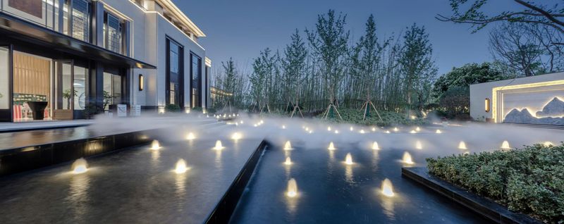 China Suburban Villa with Outdoor Pool Lights - HDRi Maps and Backplates