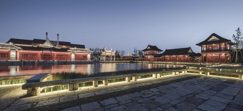 Chinese Courtyard Lake Night View - HDRi Maps and Backplates