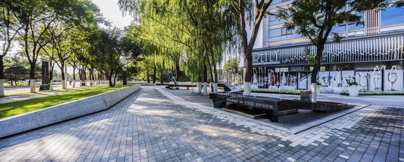 Chongqing Park with Stone Benches and Trees - HDRi Maps and Backplates