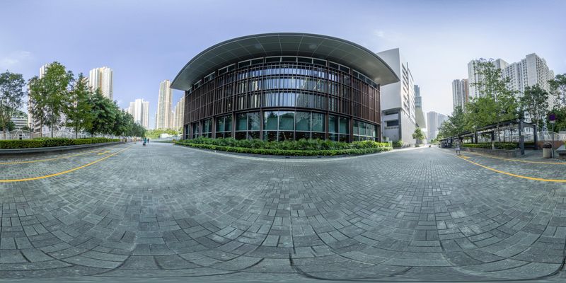 Circular Walkway Outside a Building with Windows: A Cityscape View HDRi ...