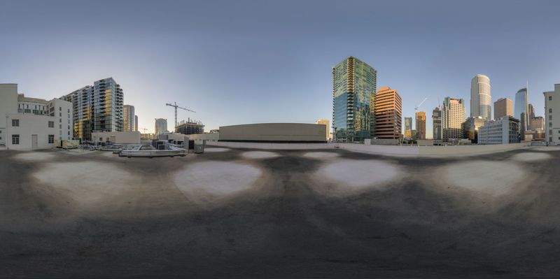 City Skyline at Dawn: Reflection and Mirror HDRi Maps and Backplates