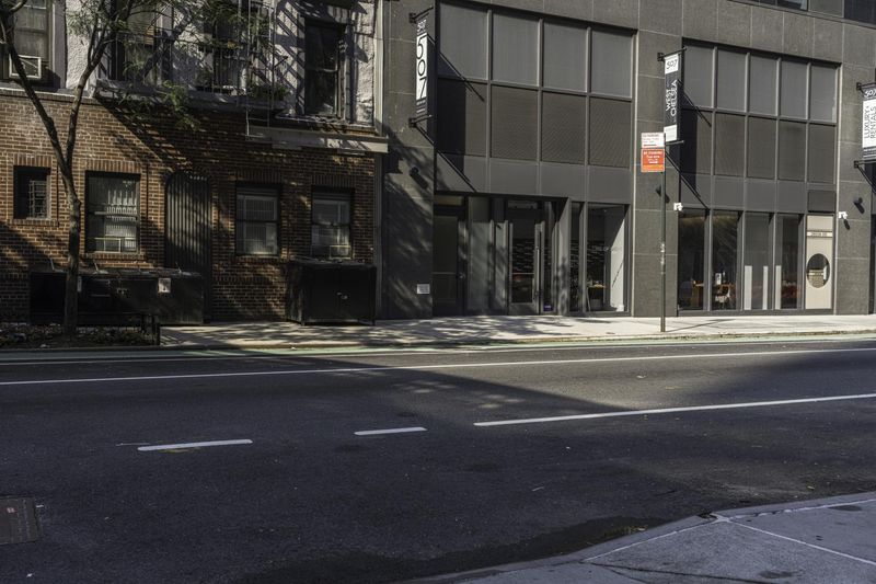 Cityscape of Buildings on Tree-Lined Streets HDRi Maps and Backplates