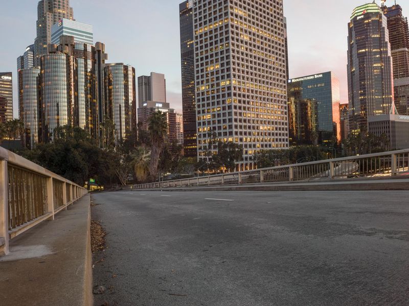 Cityscape at Dusk with a Wide Open Freeway HDRi Maps and Backplates