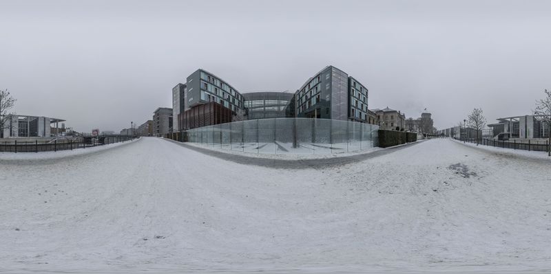 Cityscape: Glass Walls in the Snow and Ice HDRi Maps and Backplates