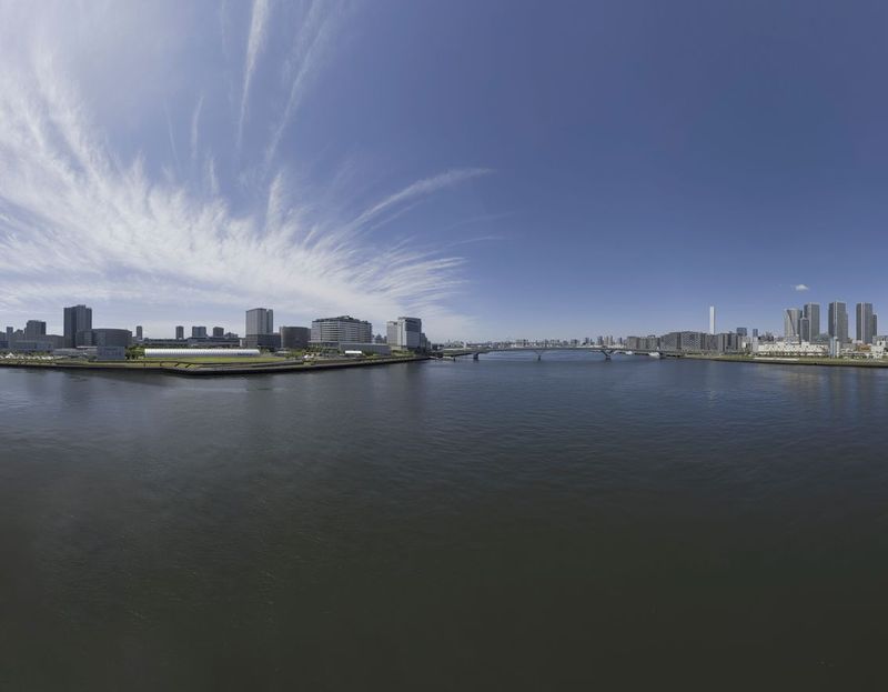 Cityscape of Tokyo: Clear Sky Over Coastal Bridge