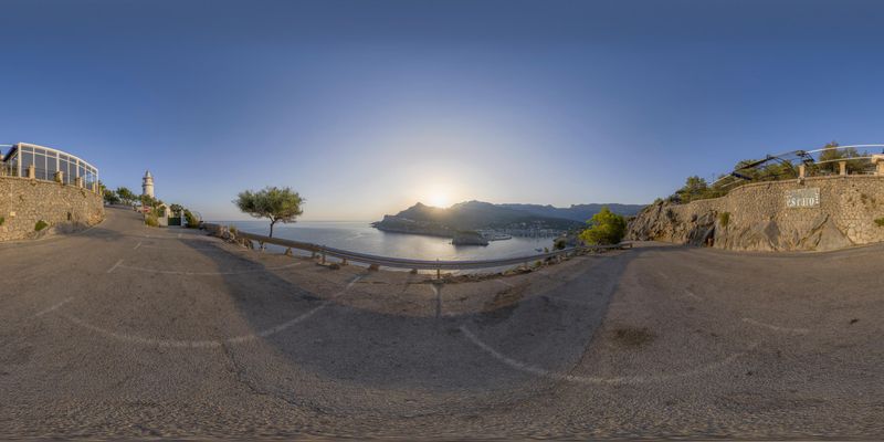Cliff Side Road in Mallorca: Sunset Ocean View HDRi Maps and Backplates