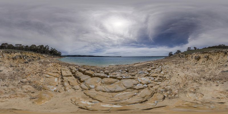 Coastal Beach with Cliffs: A Panoramic View HDRi Maps and Backplates
