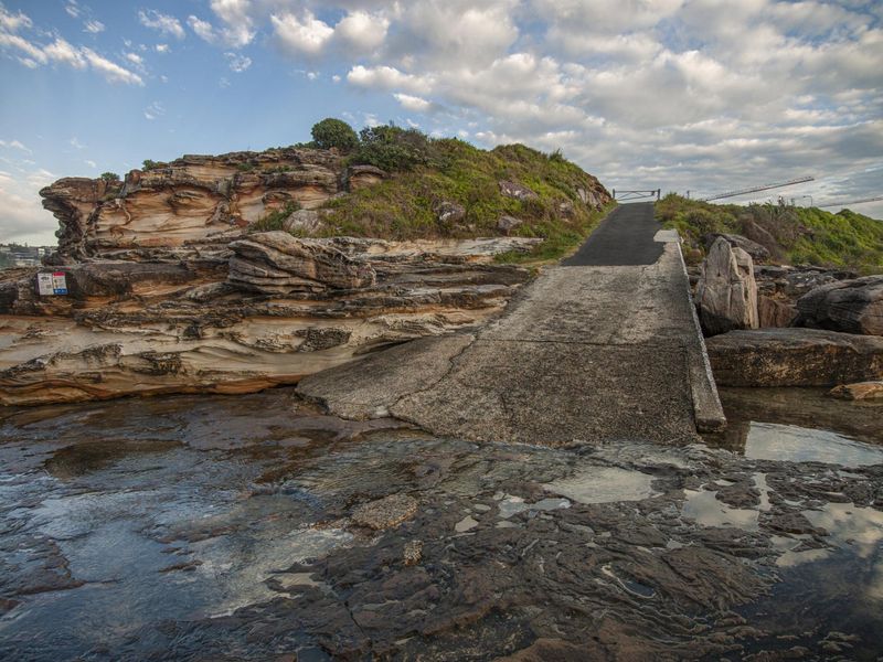 Coastal Landscape at Dawn: Bridge and Cliff HDRi Maps and Backplates