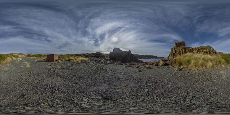 Coastal Landscape: Rocky Shore with a Mountain HDRi Maps and Backplates
