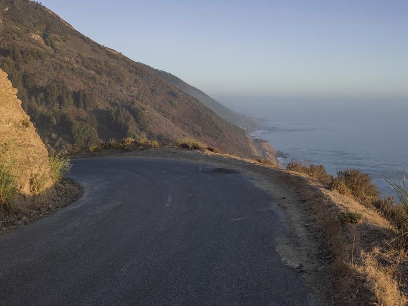 Coastal Road with Mountain View on a Foggy Day HDRi Maps and Backplates
