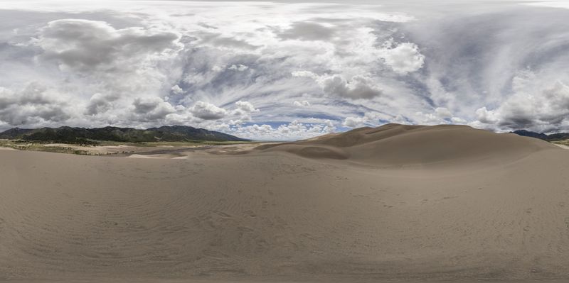 Colorado Landscape: Great Sand Dunes and Mountain HDRi Maps and Backplates