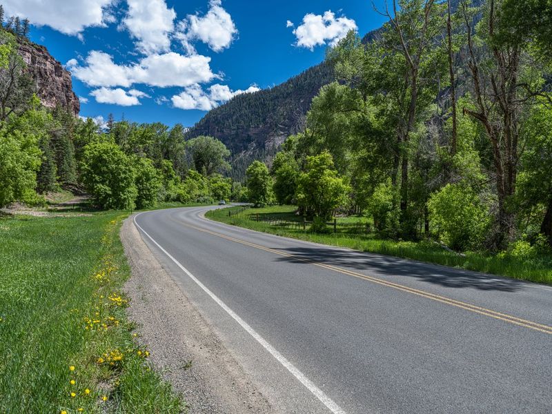 Colorado Landscape Road with Asphalt and Clouds HDRi Maps and Backplates
