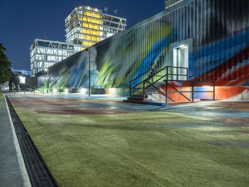 Colorful Building with Art Piece, Berlin, Germany HDRi Maps and Backplates