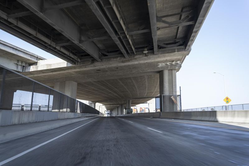 Concrete Bridge on Asphalt Road Under Clear Sky HDRi Maps and Backplates