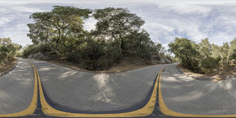 Curved Road in Rural California: A Panoramic View HDRi Maps and Backplates