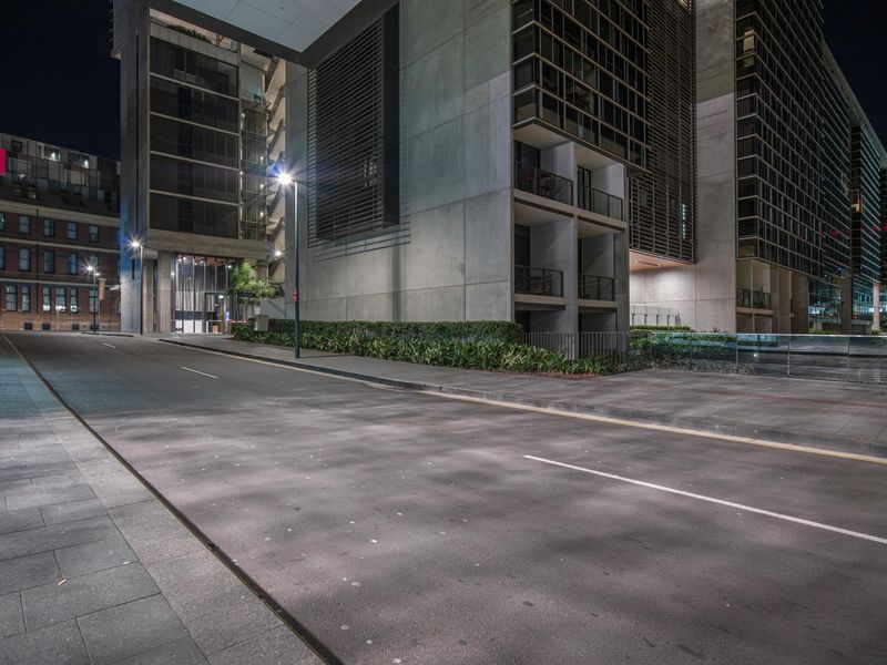 Dark Street at Night with Buildings and Green Bushes HDRi Maps and ...