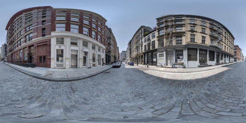 Dawn Cityscape View: Buildings and Street - HDRi Maps and Backplates