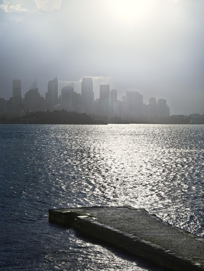 Dawn Coastal Cityscape with Grey Sky HDRi Maps and Backplates