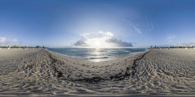 Dawn at Miami Beach: Open Coastal Space and Ocean HDRi Maps and Backplates