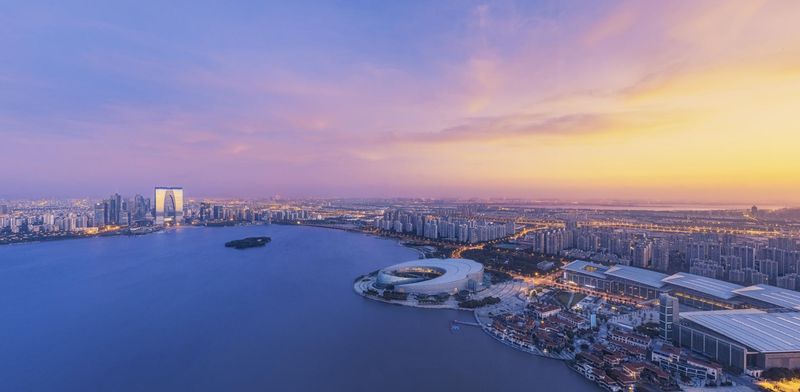 Dawn Overlooking Zhuzhou Waterfront in Jiangsu HDRi Maps and Backplates