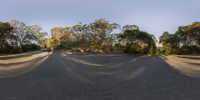 Dawn Road with Car and Trees in the Landscape HDRi Maps and Backplates