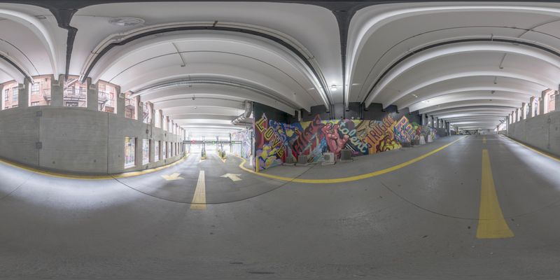 Graffiti Road and Arched Building in Detroit HDRi Maps and Backplates