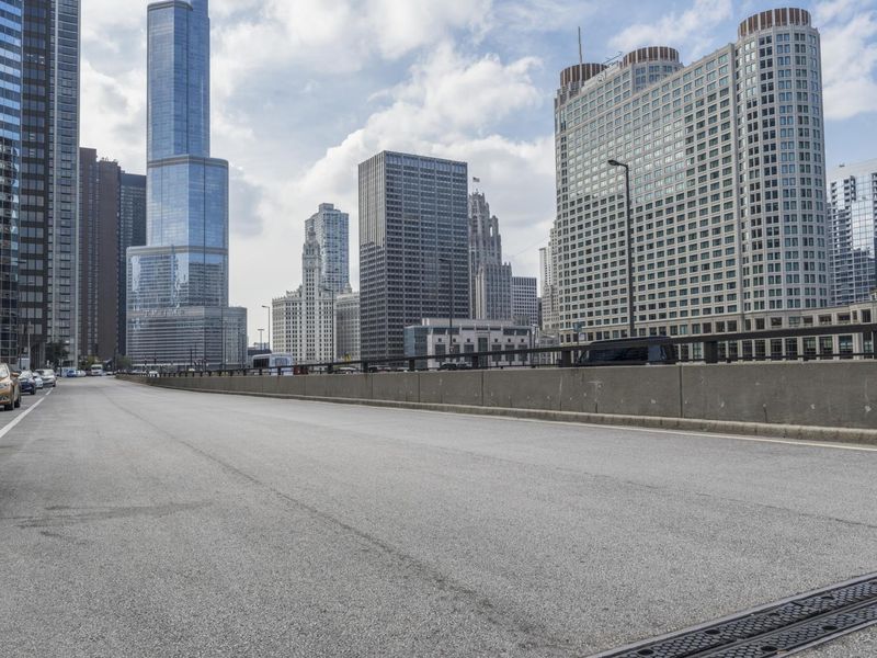 Downtown Chicago Cityscape with Yellow Van on Empty Highway HDRi Maps ...