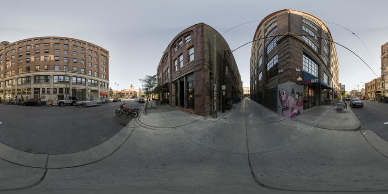 Downtown Chicago: Intersection of Streets with a Curved Building HDRi ...