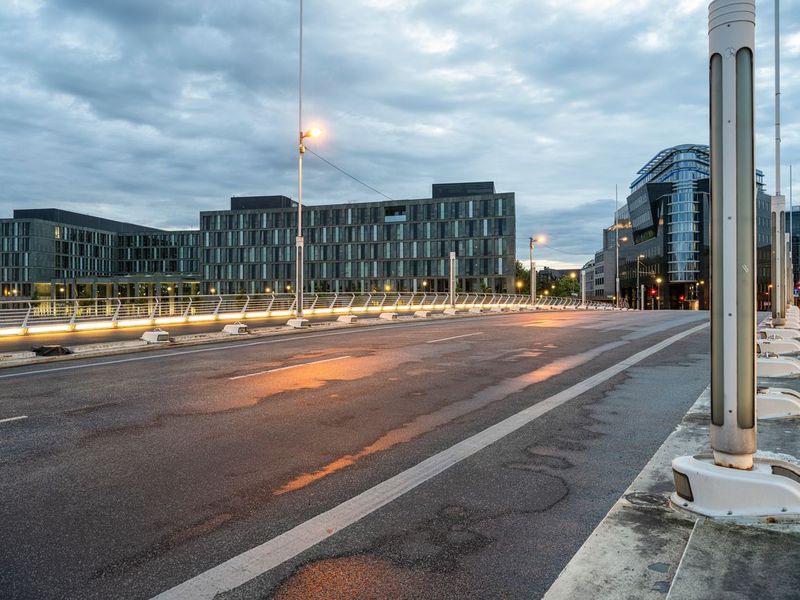 Long Empty City Street in Evening with Dramatic Clouds HDRi Maps and ...