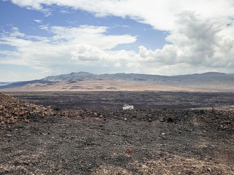 Empty Mountain on Barren Plain with Mountain Range HDRi Maps and Backplates