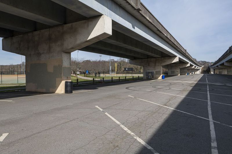 Empty Parking Lot with Concrete Bridge Overpass HDRi Maps and Backplates