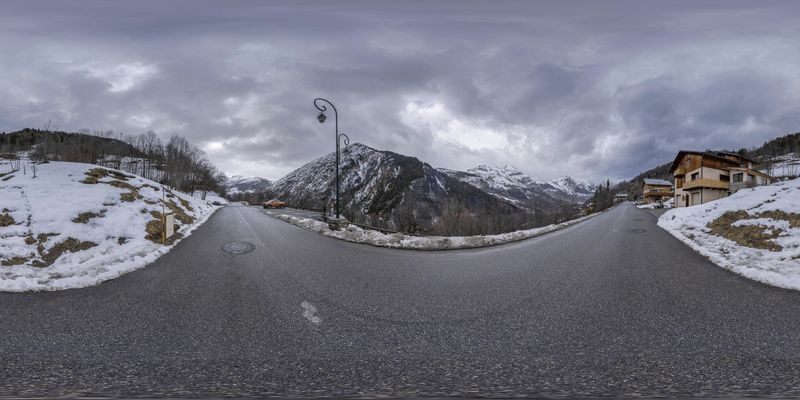 Empty Road in the Alps of France: A Snow-Covered Landscape HDRi Maps ...