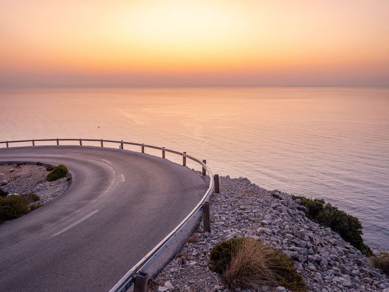 Empty Roadway on a Cliff Overlooking the Ocean at Sunset HDRi Maps and ...