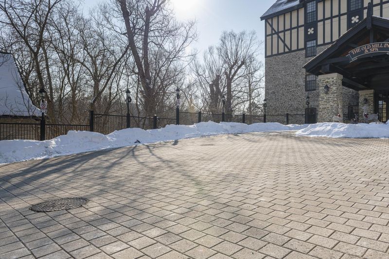 Empty Snowed Driveway near Brickwork and Trees in Toronto, Canada HDRi ...