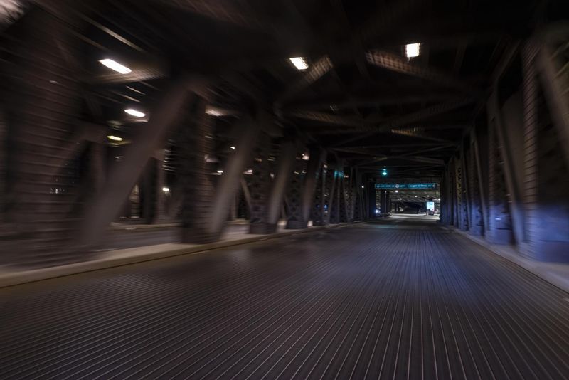 Empty Street and Highway at Night with Motion Blur in Chicago, Illinois ...
