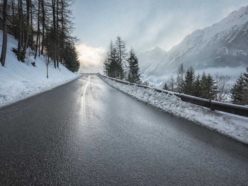 Endless Road through Swiss Alps in Snow and Fog - HDRi Maps and Backplates