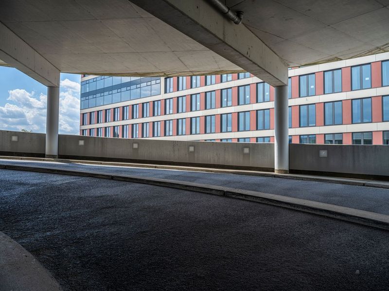 European Cityscape: Curved Roads and Parking Decks