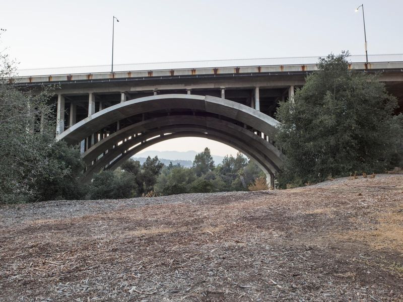 Straight Down the Road: A View of an Arch Bridge Over a Grass Surface ...